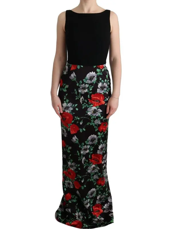 Dolce & Gabbana Floral Print Stretch Sheath Long Dress - Multicolor