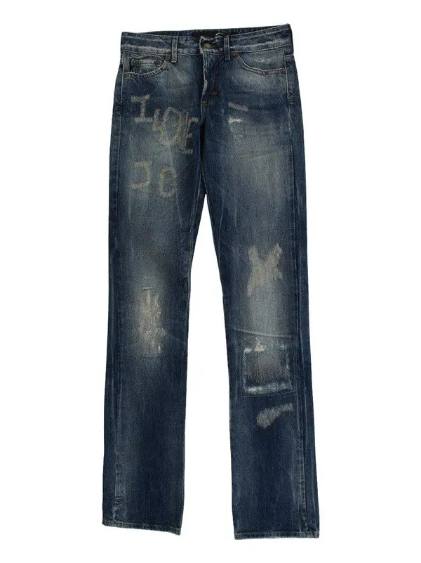 Roberto Cavalli Torn Straight Fit Jeans - Blue