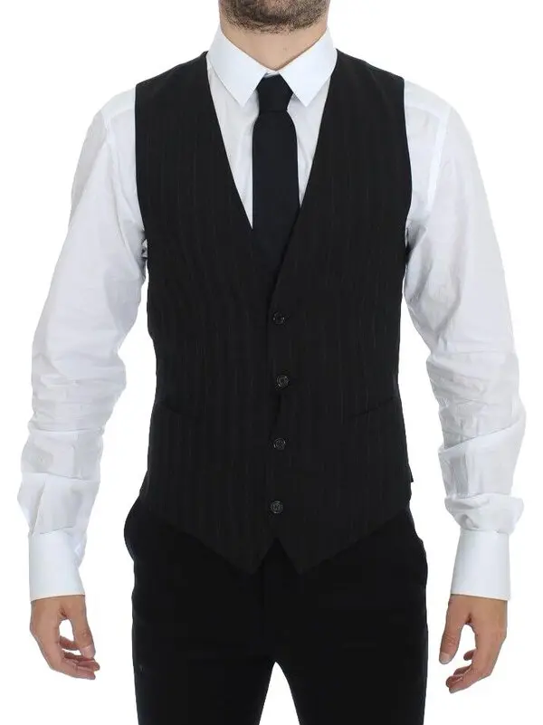 Dolce & Gabbana Striped Stretch Dress Vest - Black