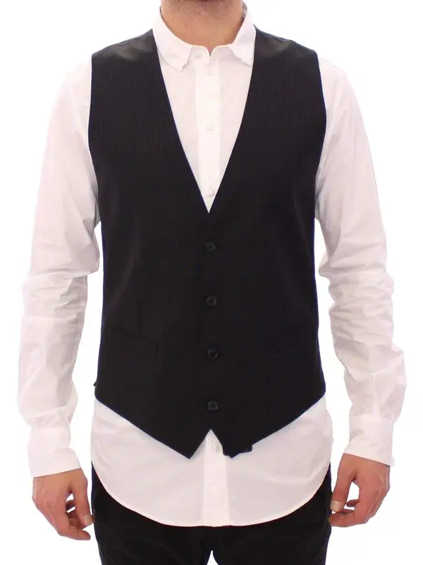 Dolce & Gabbana Striped Single-breasted Vest - Black