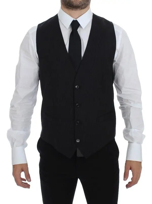 Dolce & Gabbana Striped Single-breasted Vest - Black