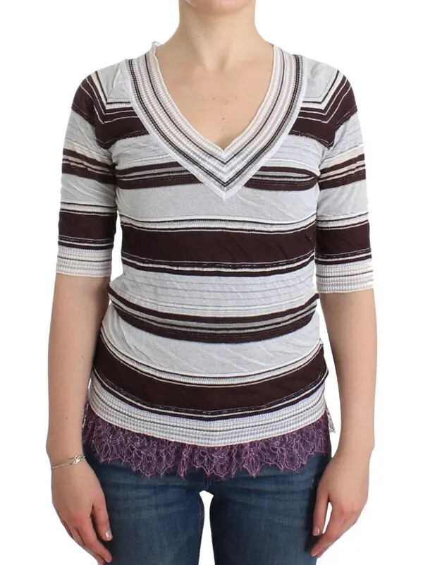 Ermanno Scervino Striped Lace V-neck Top - Multicolor