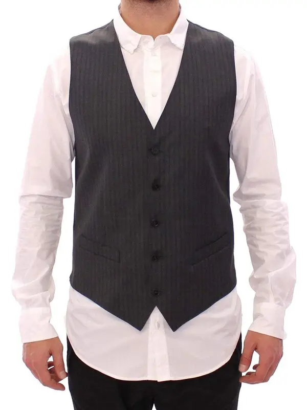 Dolce & Gabbana Striped Single-breasted Wool Vest - Gray