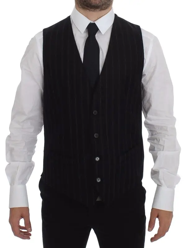 Dolce & Gabbana Striped Wool Vest - Black