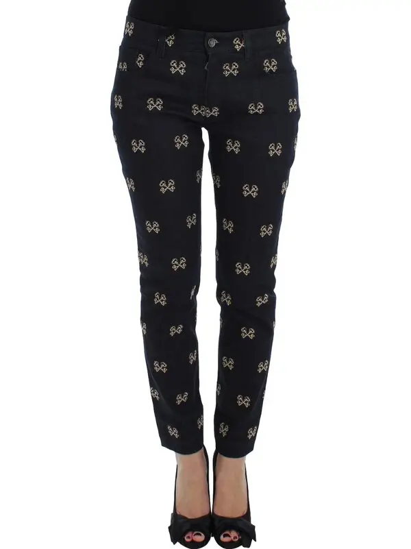 Dolce & Gabbana Key Embroidered Slim Fit Jeans - Blue