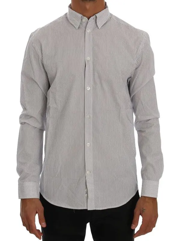 FRANKIE MORELLO White Striped Casual Cotton Regular Fit Shirt - Blue