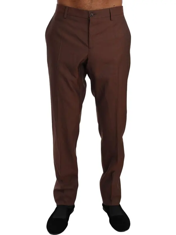 Dolce & Gabbana Wool Silk Formal Trousers - Brown