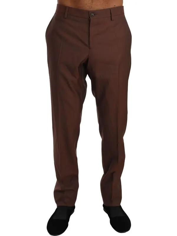 Dolce & Gabbana Wool Silk Formal Trousers - Brown