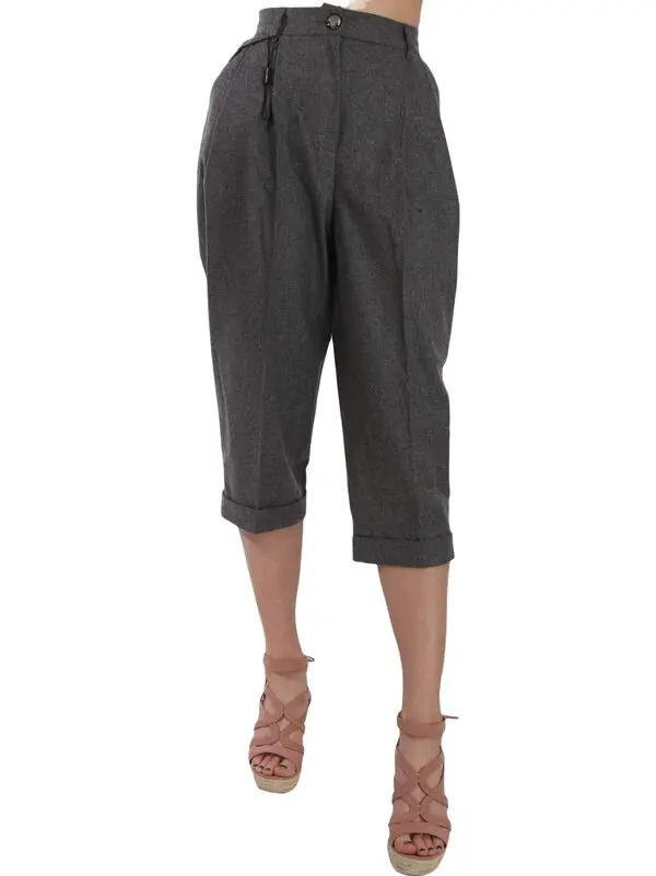 Dolce & Gabbana Wool Blend Cropped Pleated Trousers - Gray