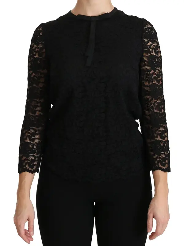 Dolce & Gabbana Lace Long Sleeve Crewneck Blouse - Black