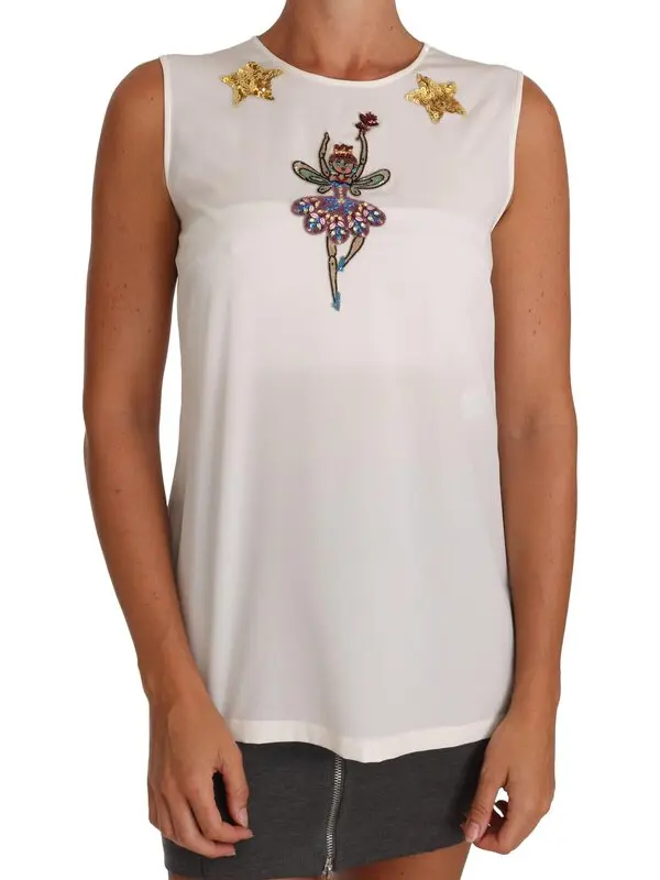 Dolce & Gabbana Sleeveless Silk Fairy Top - White