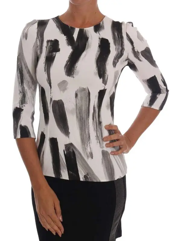 Dolce & Gabbana Printed 3/4 Sleeve Blouse - White