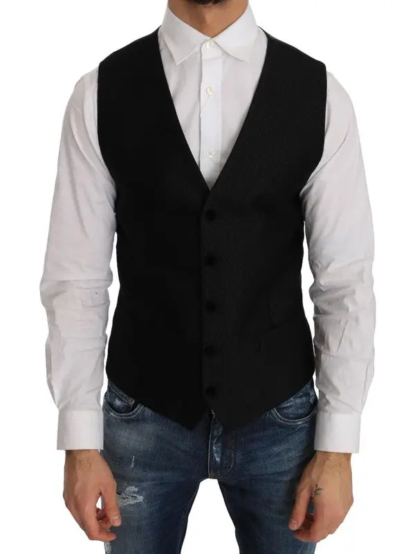 Dolce & Gabbana Formal Polka Dot Patterned Vest - Black