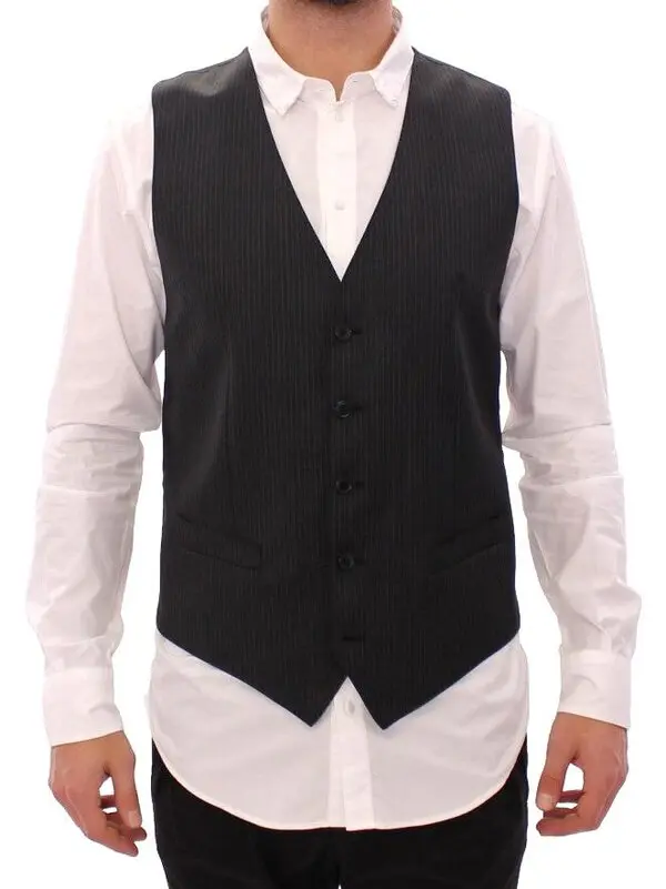 Dolce & Gabbana Striped Wool Single Breasted Vest - Gray