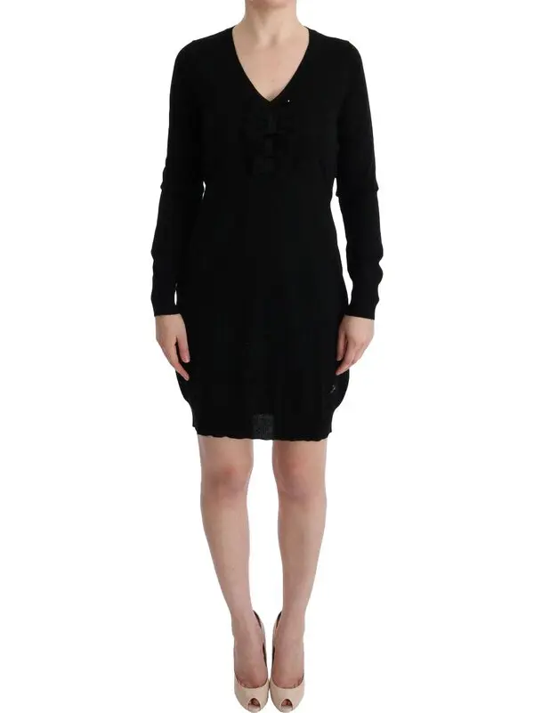 MARGHI LO' Wool Long Sleeve Shift Dress - Black
