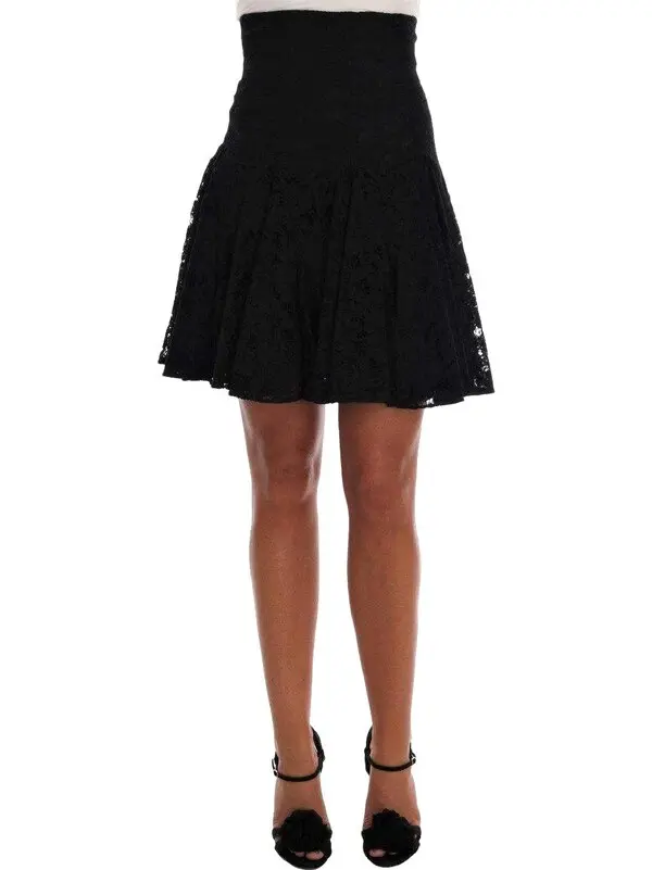 Dolce & Gabbana Floral Cutout Lace A-line Mini Skirt - Black