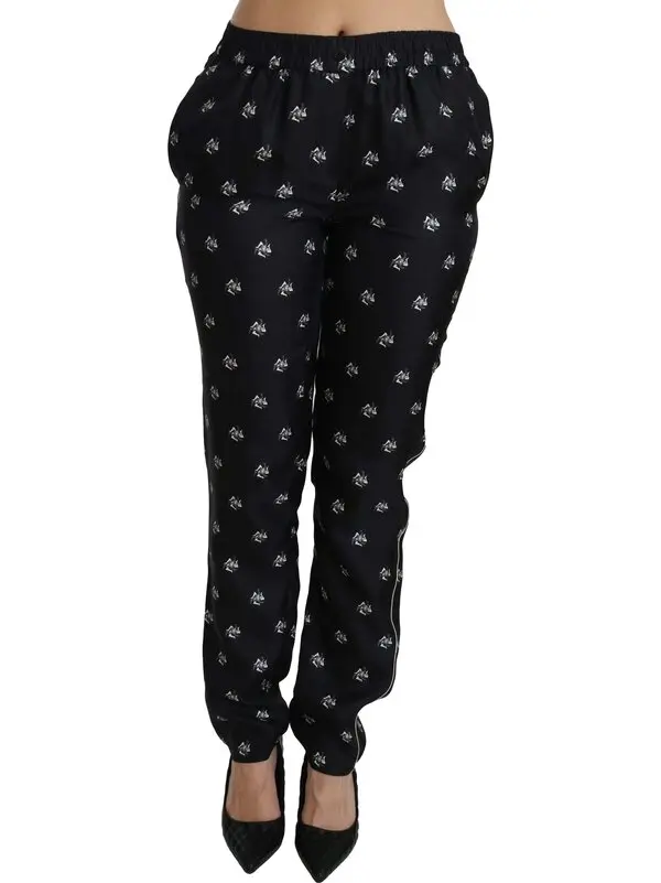 Dolce & Gabbana Printed Mid-waist Skinny Silk Pants - Black