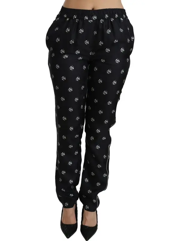 Dolce & Gabbana Printed Mid-waist Skinny Silk Pants - Black