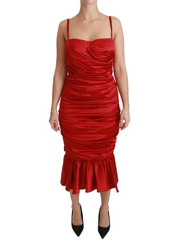 Dolce & Gabbana Silk Stretch Mermaid Bodycon Dress - Red