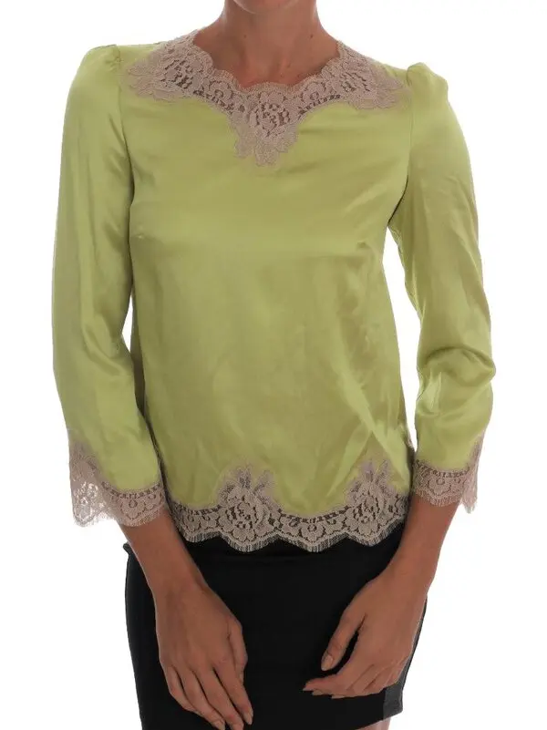 Dolce & Gabbana Silk Stretch Blouse Top - Green