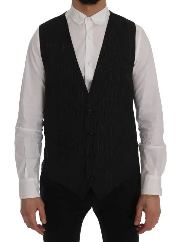 Dolce & Gabbana Striped Wool-blend Waistcoat - Gray