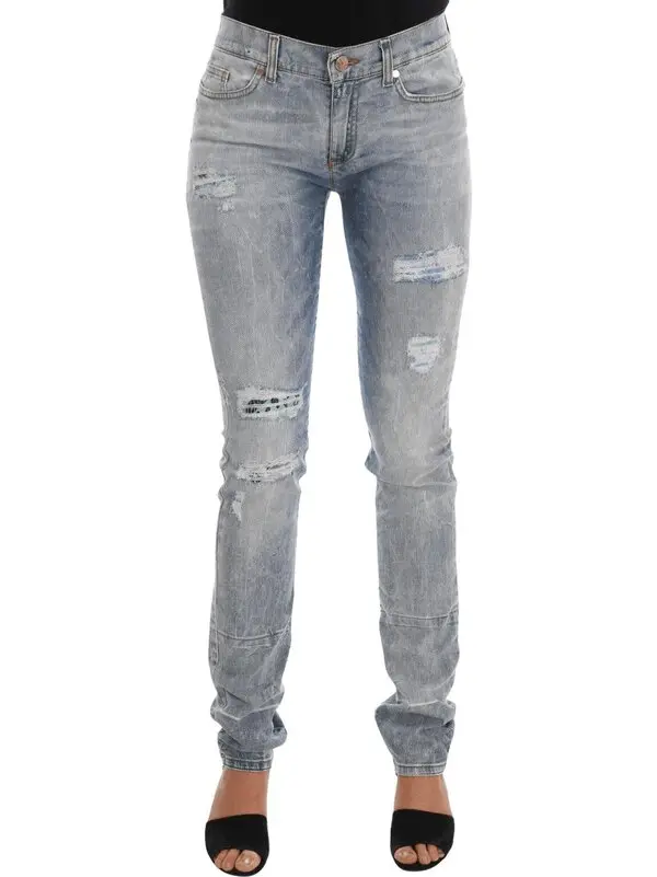 Versace Slim Fit Jeans With Ripped Detail - Blue