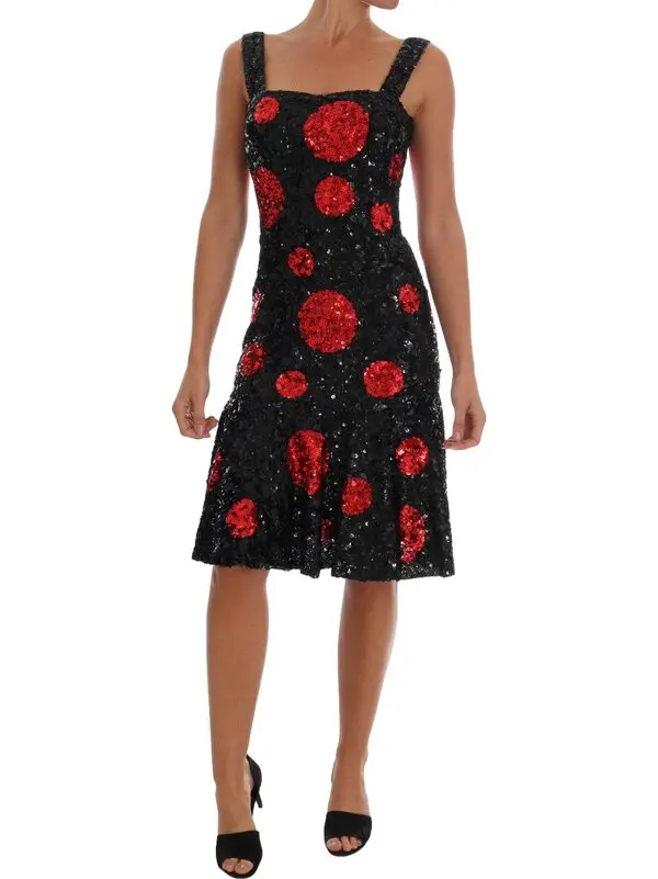 Dolce & Gabbana Polka Dot Sequined Shift Dress - Black
