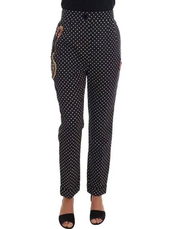 Dolce & Gabbana Polka Dot Trousers With Crystal Embellishment - White