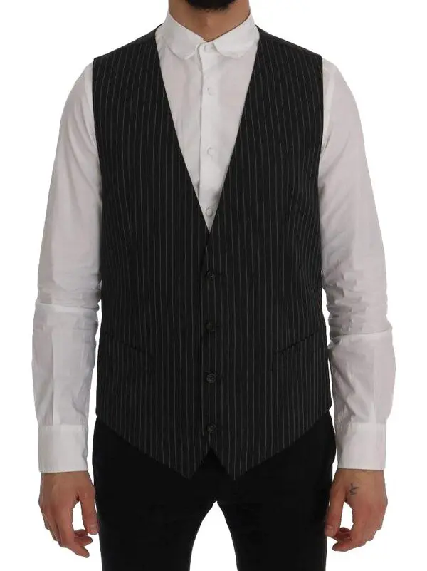 Dolce & Gabbana Wool Stretch Striped Vest - Gray