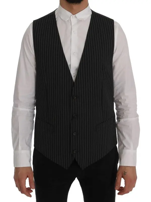 Dolce & Gabbana Wool Stretch Striped Vest - Gray