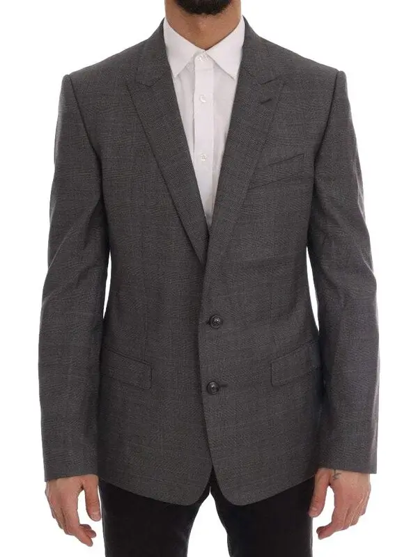 Dolce & Gabbana Wool Checkered Martini Slim Blazer - Gray