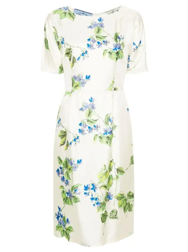 Prada Floral-print Twill Dress - Talco