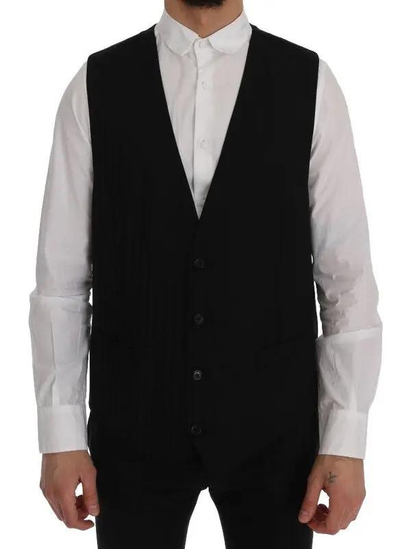 Dolce & Gabbana Staff Wool-blend Striped Vest - Black