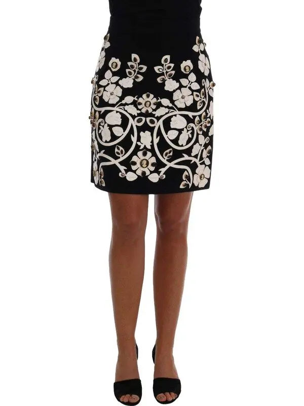 Dolce & Gabbana Floral Crystal-embellished Pencil Skirt - White