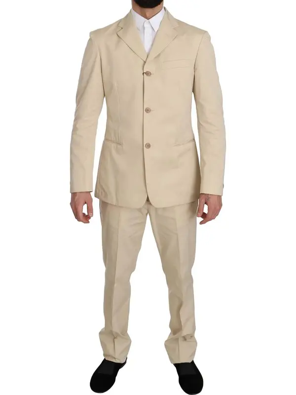 ROMEO GIGLI Two Piece 3 Button Cotton Solid Suit - Beige