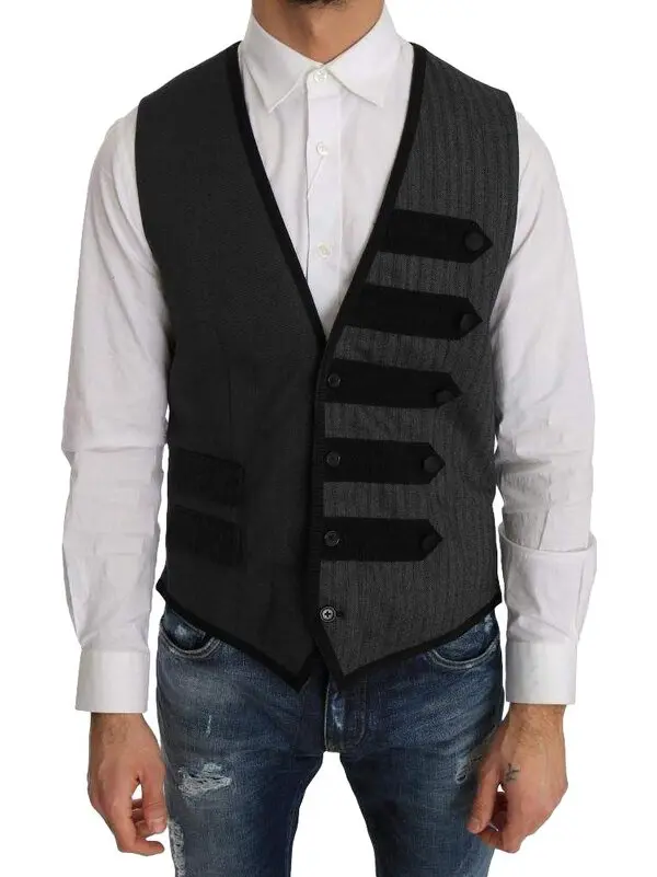 Dolce & Gabbana Wool Patterned Slim Vest - Gray