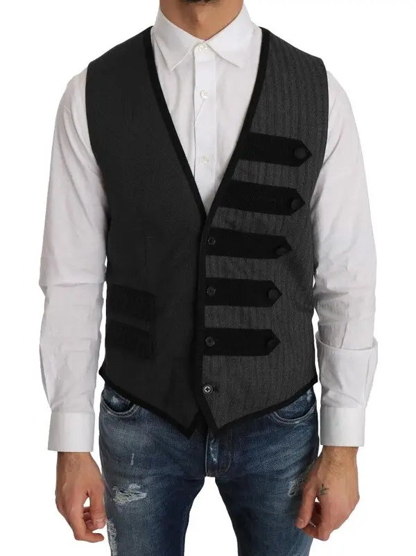 Dolce & Gabbana Wool Patterned Slim Vest - Gray