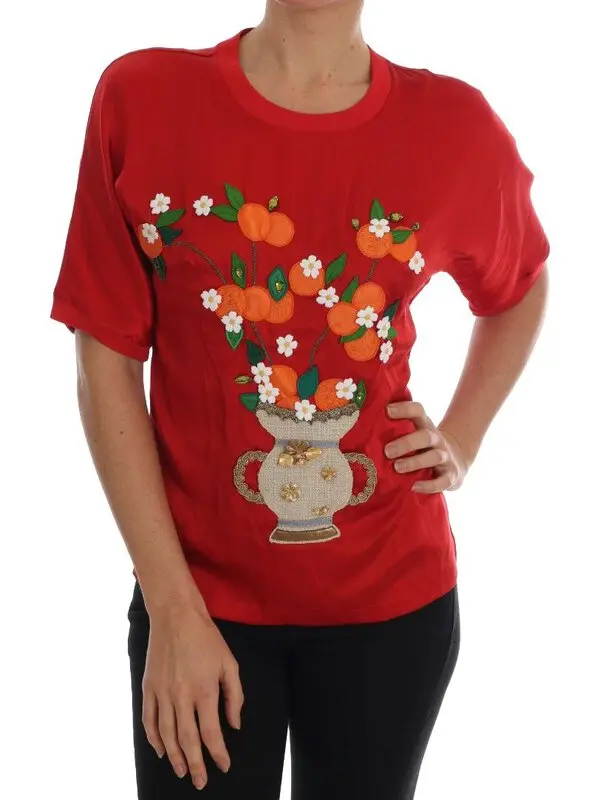 Dolce & Gabbana Silk T-shirt With Embroidery - Red