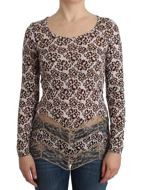 Roberto Cavalli Long Sleeve Floral Lace Top - Brown