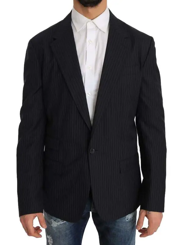 Dolce & Gabbana Striped Wool Slim Blazer - Gray