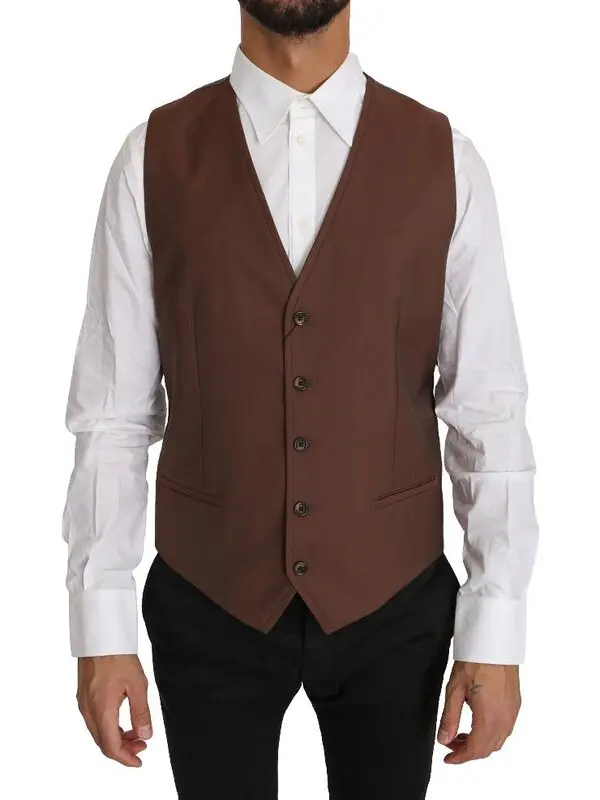 Dolce & Gabbana Wool Silk Formal Vest - Brown