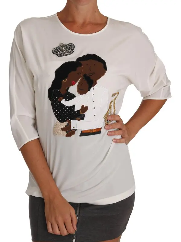 Dolce & Gabbana Silk Crystal T-shirt - White