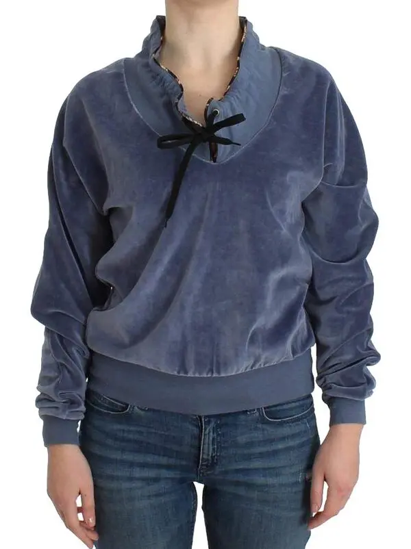 Roberto Cavalli Mock Neck Velvet Sweater - Blue