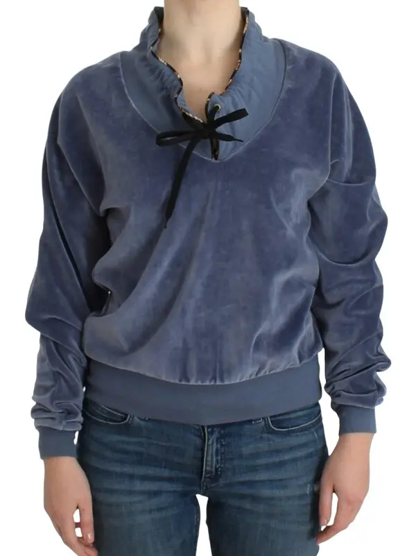 Roberto Cavalli Velvet Cotton Mock Sweater - Blue