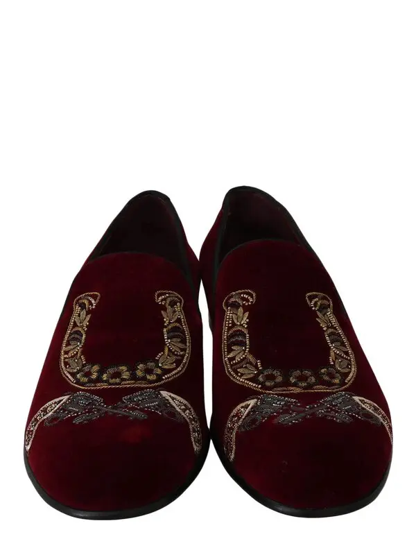 Dolce & Gabbana Velvet Loafers With Sequined Embroidery - Bordeaux
