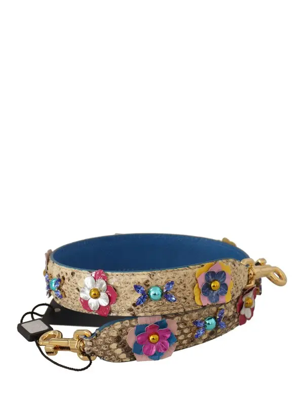 Dolce & Gabbana Python Leather Floral Studded Shoulder Strap - Beige