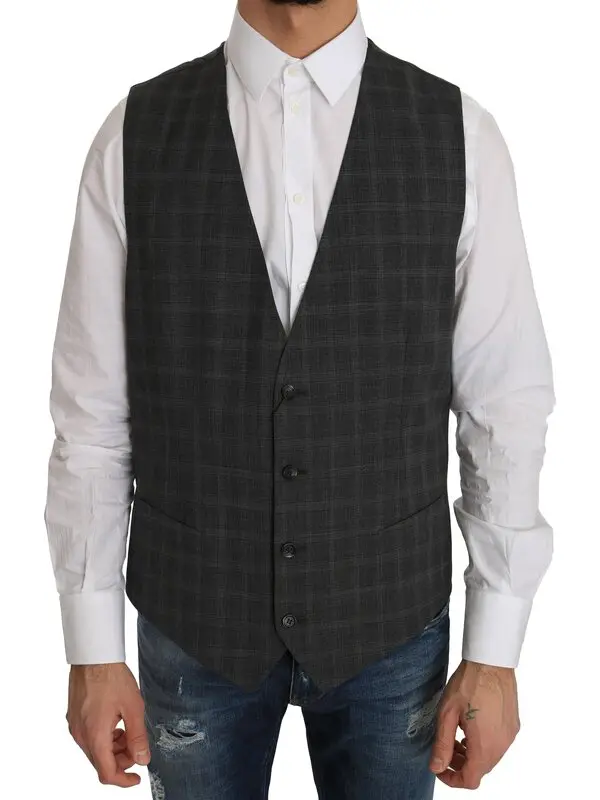 Dolce & Gabbana Checkered Wool-blend Vest - Gray