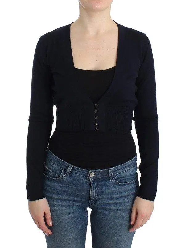 Roberto Cavalli Cropped Virgin Wool Cardigan - Black
