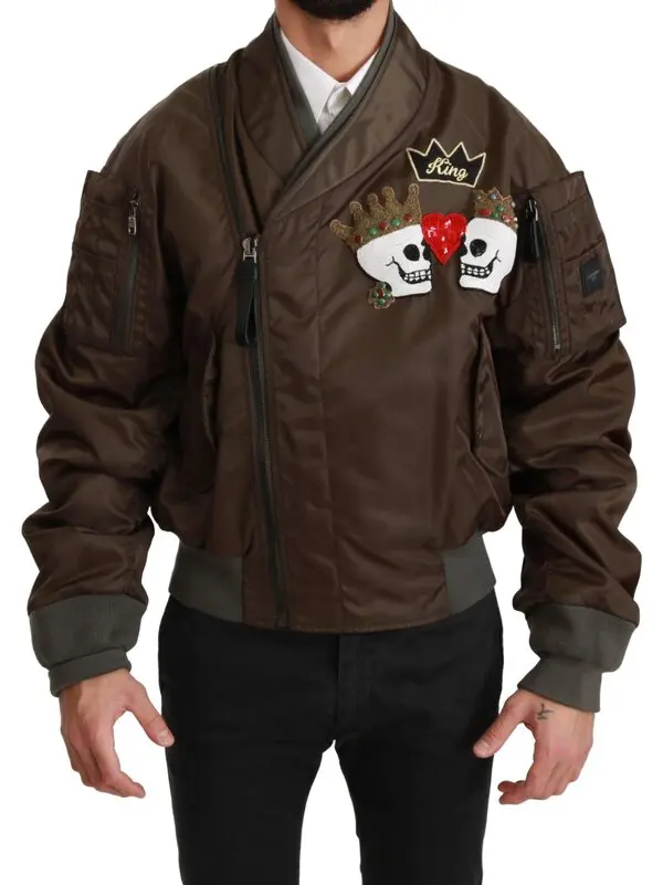 Dolce & Gabbana Logo Appliqued Bomber Jacket - Brown
