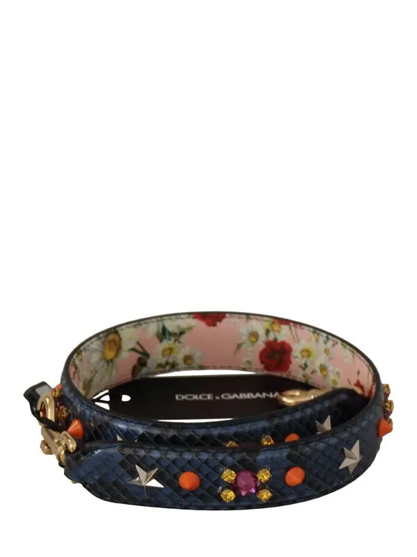 Dolce & Gabbana Exotic Leather Crystals Reversible Shoulder Strap - Blue